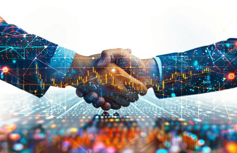 Interconnected Handshake with Lines and Dots Stock Photo - Image of ...