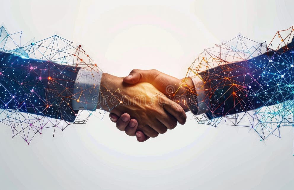 Interconnected Hands Shake Over Network of Dots Stock Illustration ...