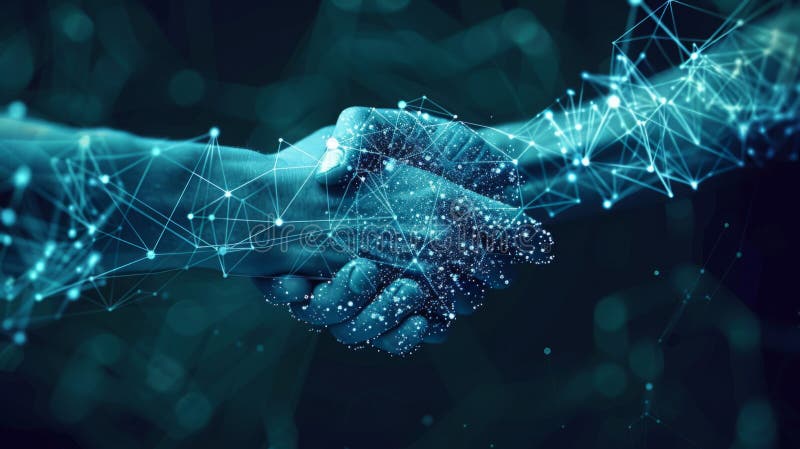 Interconnected Handshake with Lines and Dots Stock Photo - Image of ...