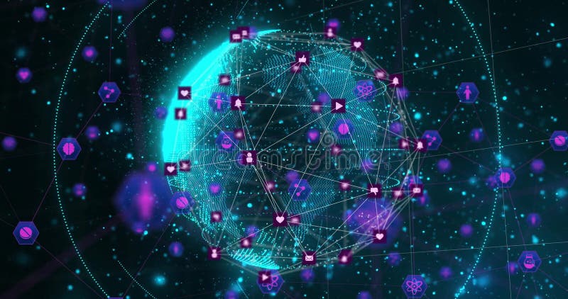 Interconnected Icons Glowing Over Globe in Digital Network Image Design ...