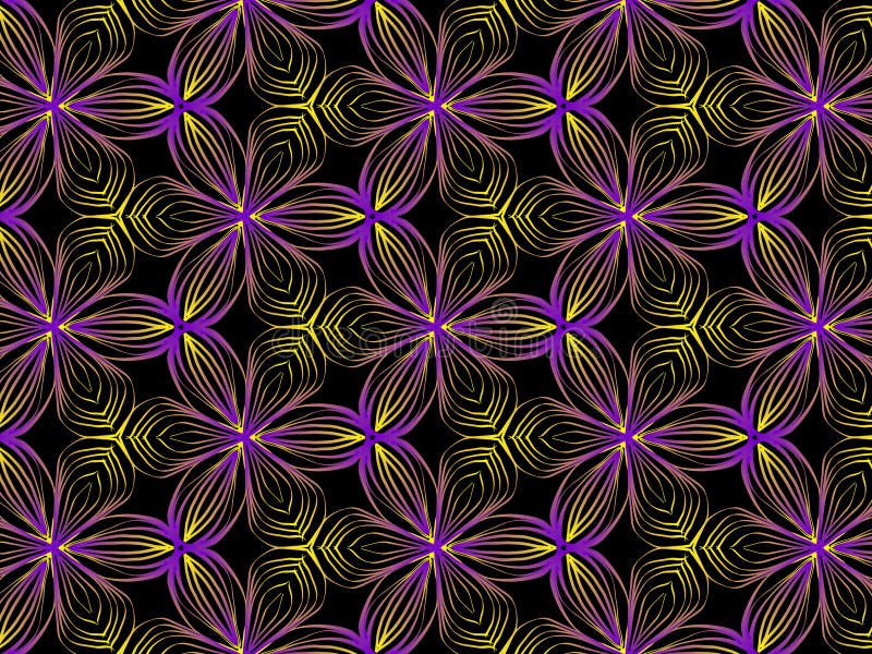 Line Art Flower Neon Purple Yellow Arabesque Fabric Tiles Pattern ...