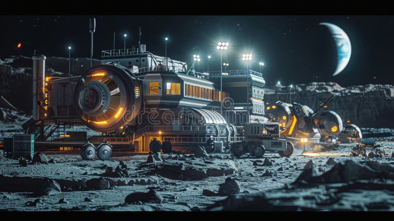 Interconnected Lunar Base Modules and Rovers in Moon Settlement for ...