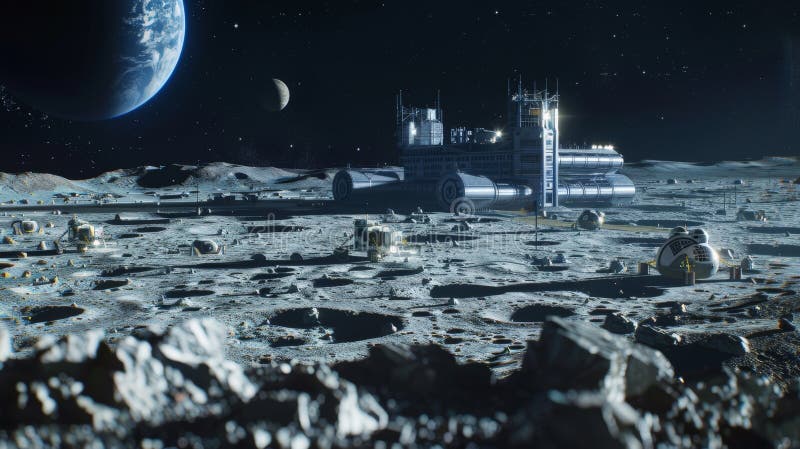 Interconnected Lunar Base and Rovers in Moon Settlement Realistic Photo ...