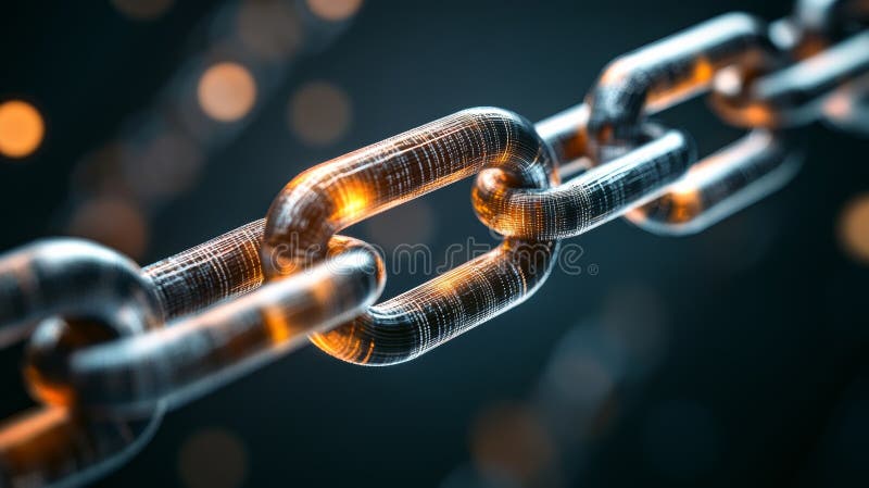 Close-up View of Interconnected Metallic Links Forming a Chain with ...
