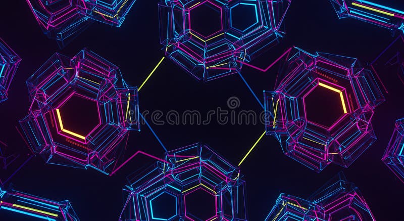 Interconnected Neon Hexagons with Luminous Edges Form a Repeating ...