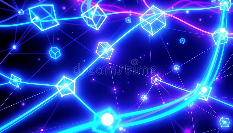 Interconnected Neon Polygons in 3D Illustration Featuring Vibrant Pink ...