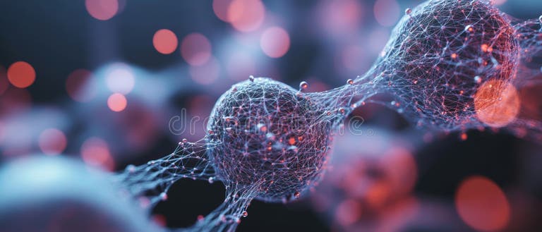 Interconnected Network Abstract 3D Spheres Glowing Particles and ...