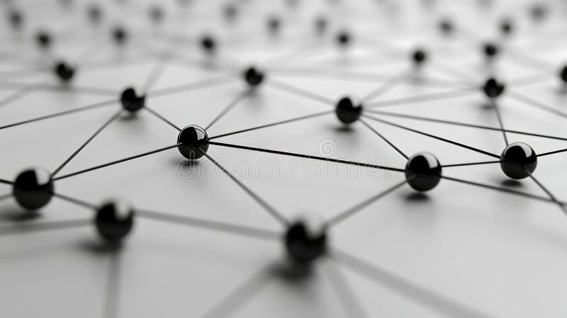 Interconnected Network of Black Spheres on a White Surface with ...