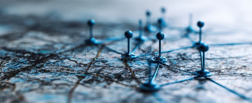 The Interconnected Network of Blue Pins on a Detailed Geographical Map ...