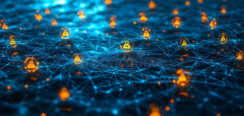 Interconnected Network of Icons Representing Users in a Vibrant 3D ...