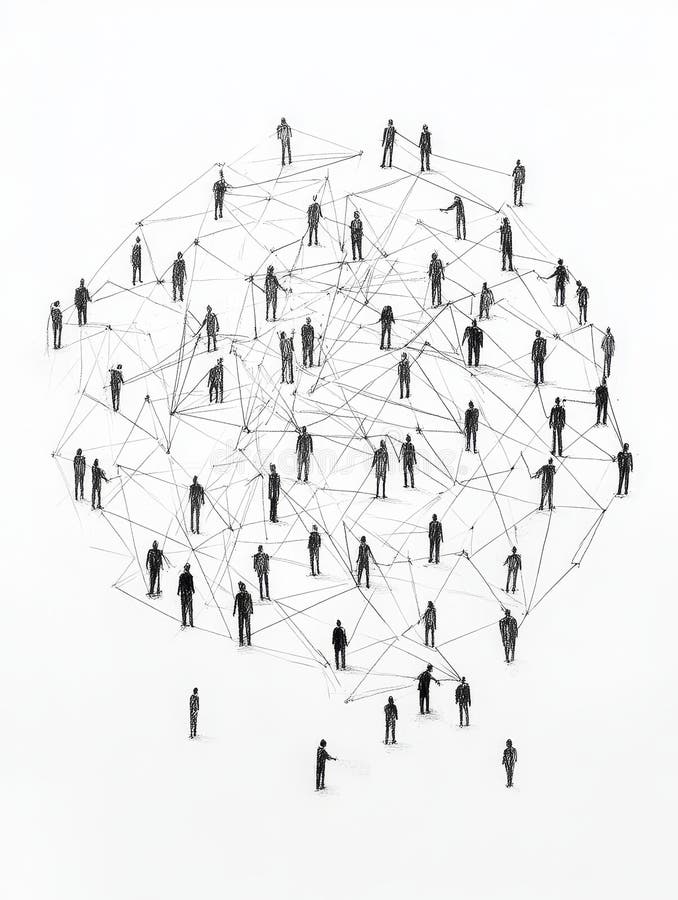 Interconnected Network of Individuals a Pencil Art Illustration ...
