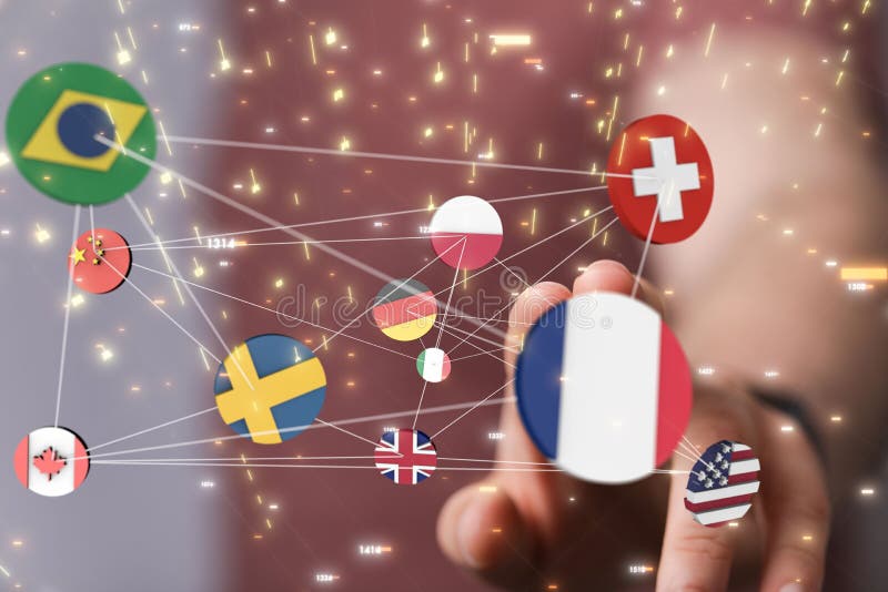 Interconnected Network of International Flying Flag Icons- Global ...