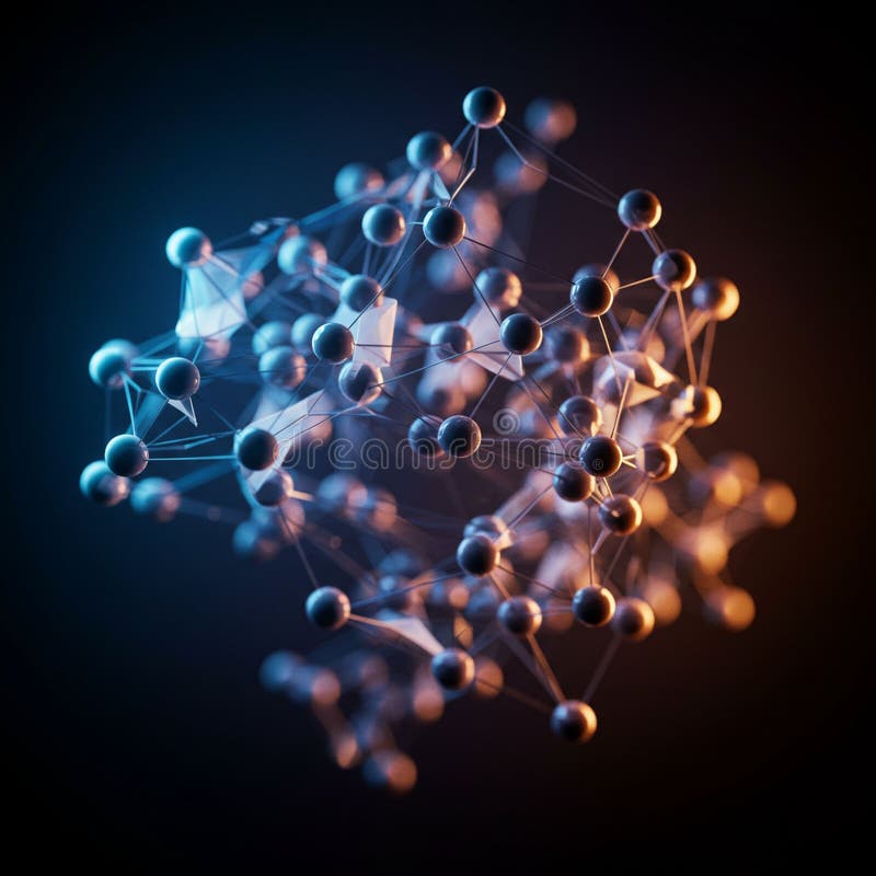 Interconnected Network of Spheres Connected by Lines, Forming a Complex ...