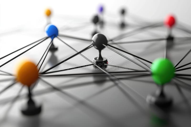 Interconnected Nodes with Colored Points Representing Network ...