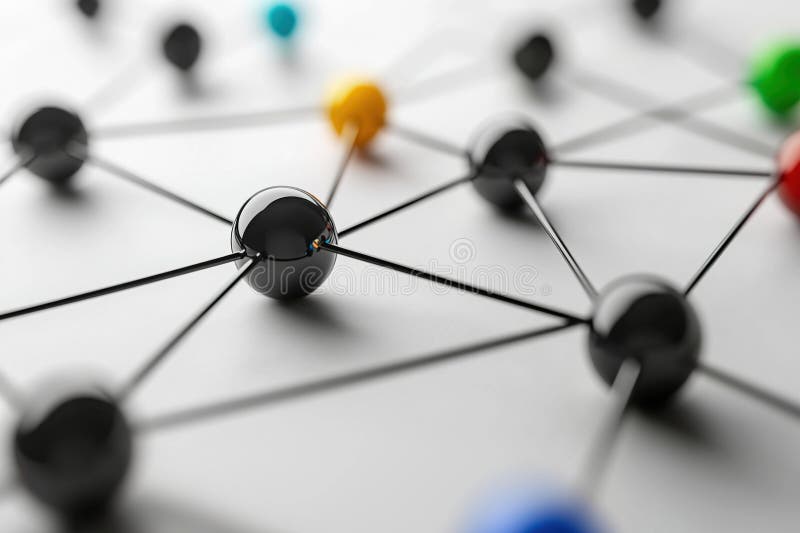 Interconnected Nodes with Colored Points Representing Network ...