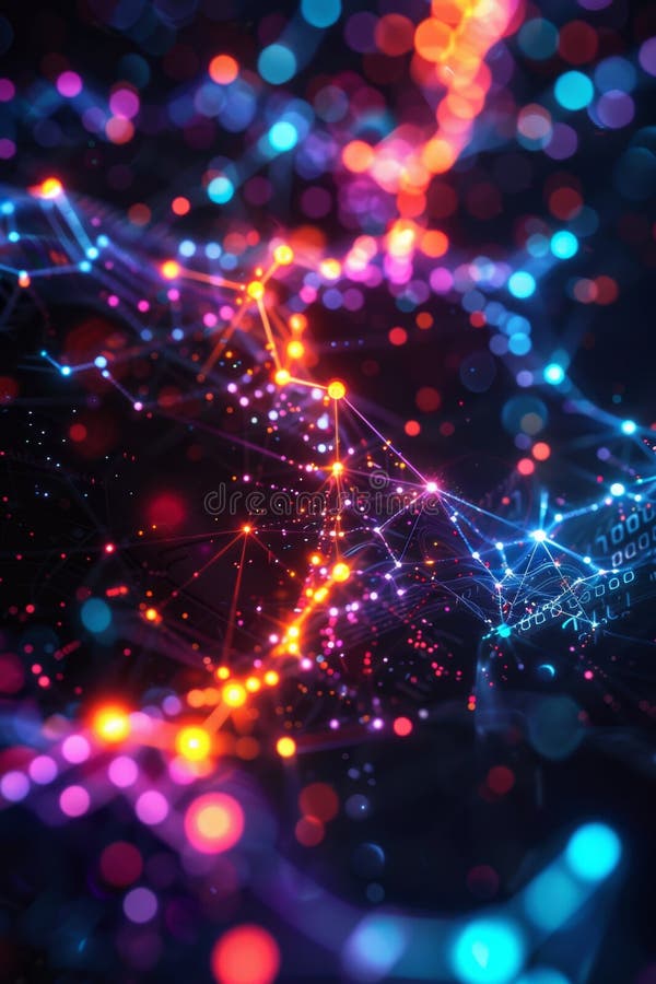 Interconnected Nodes and Flowing Data Streams in Vibrant Colors on a ...