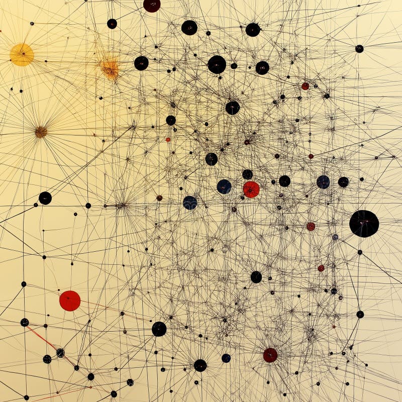 Complex Abstract Network of Interconnected Nodes and Lines on a Yellow Background Stock Image ...