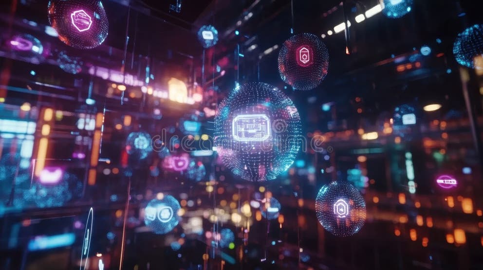 Interconnected Nodes in Midair Each Projecting a Different Startup Logo ...