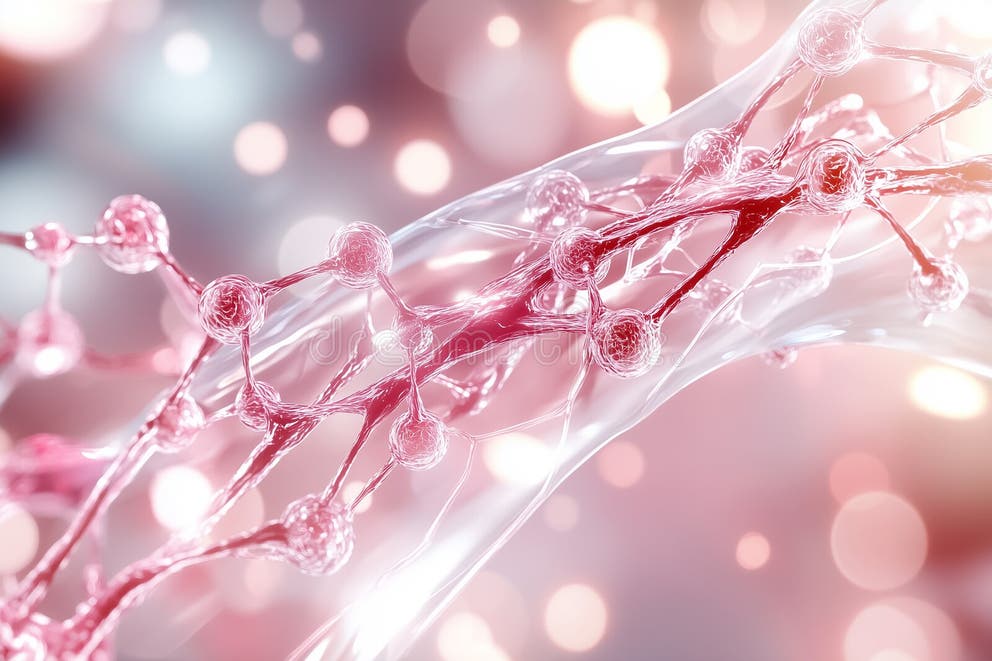 Interconnected Pink Molecules within Translucent Fluid Create a Dynamic ...