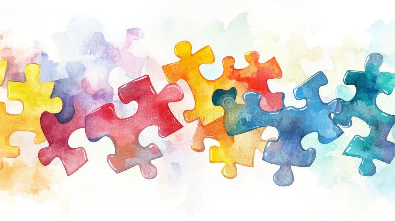 Interconnected Puzzle Pieces Featuring a Watercolor Texture ...