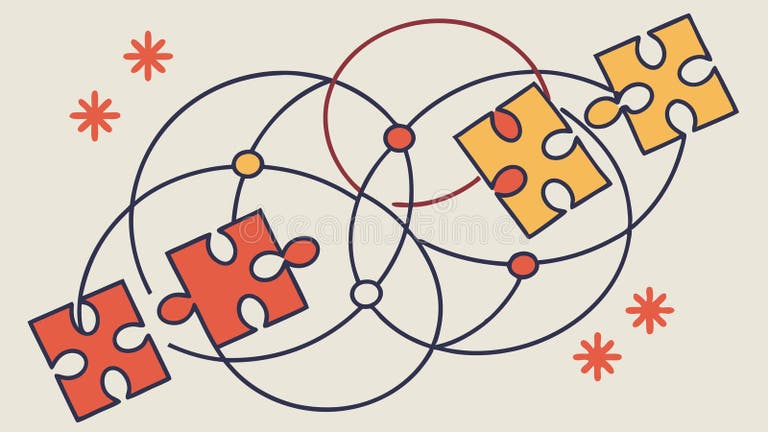 Interconnected Puzzle Pieces Forming a Network with Nodes Vector ...