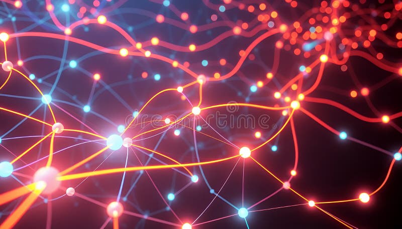 Interconnected Red and Blue Nodes with Glowing Lines in a Dark Abstract ...