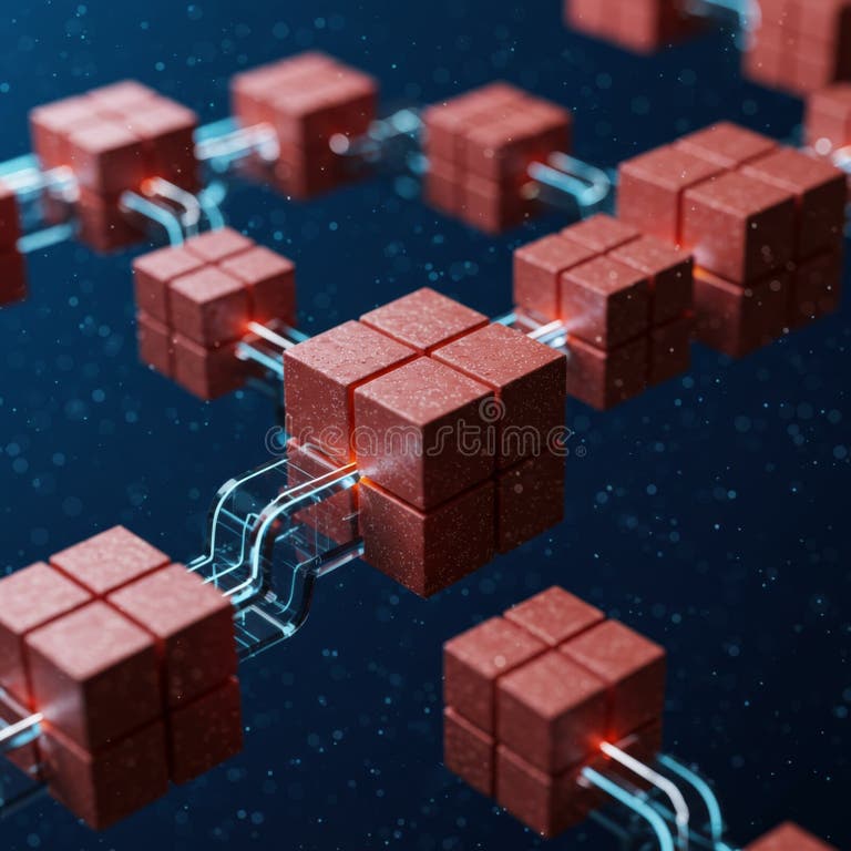 Interconnected Red Cubes Network Digital Technology Stock Illustration ...