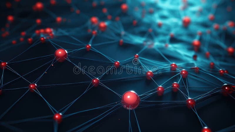 Interconnected Red Spheres in a Network of Blue Lines Stock ...