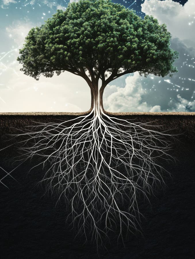 Interconnected Roots of a Tree Resemble a Neural Network, Symbolizing ...