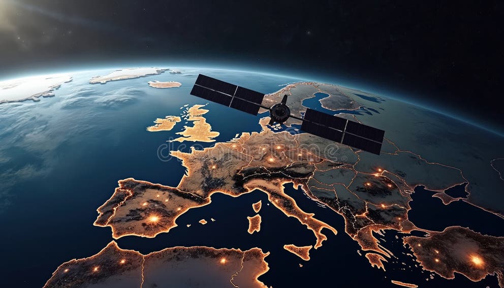 Interconnected Satellite Orbits Above Europe, Technological Marvel in ...