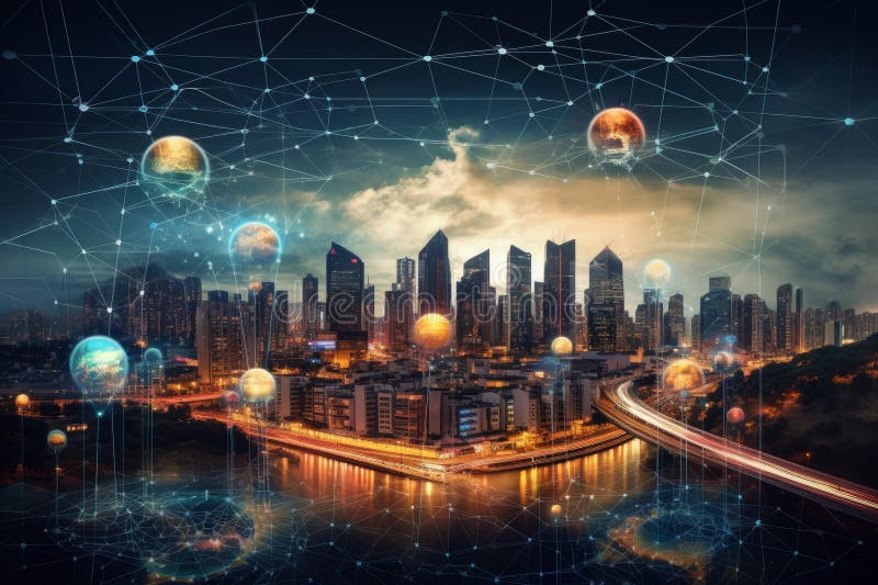Interconnected Smart City Ai Network. Generate Ai Stock Image - Image ...