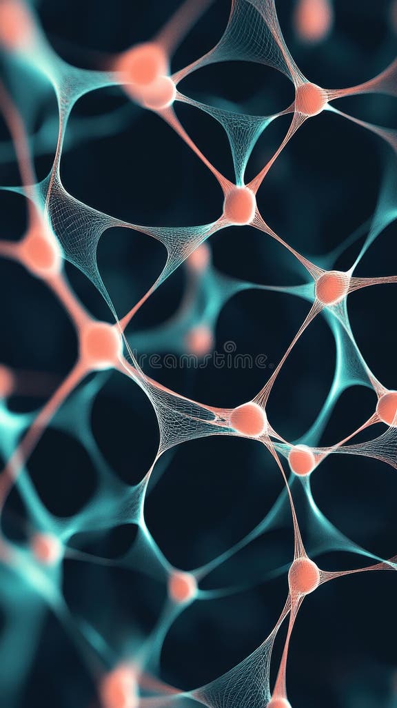 Interconnected Spheres Form a Web. Teal Lines Connect. Dark Background. Abstract Network Visual ...