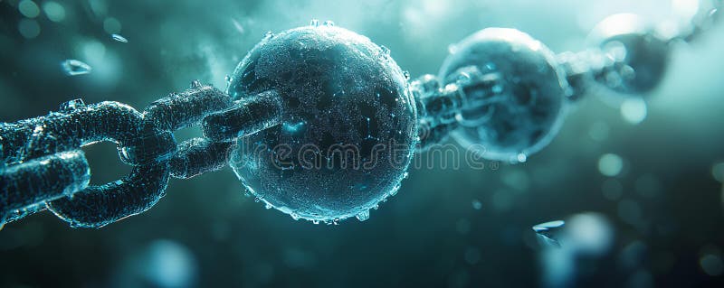 Interconnected Spherical Particles Forming a Chain in Teal and Blue ...