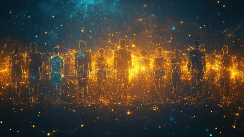 Interconnected Team Network: Glowing Gold Figures Representing Diverse ...