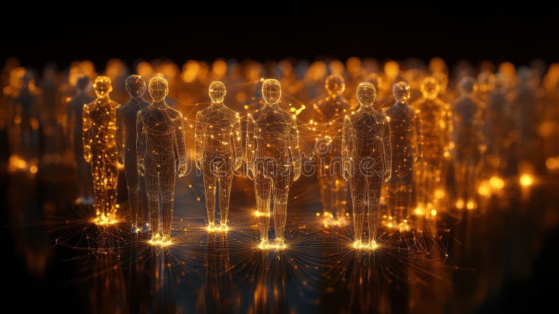 Interconnected Team Network: Glowing Gold Figures Representing Diverse ...