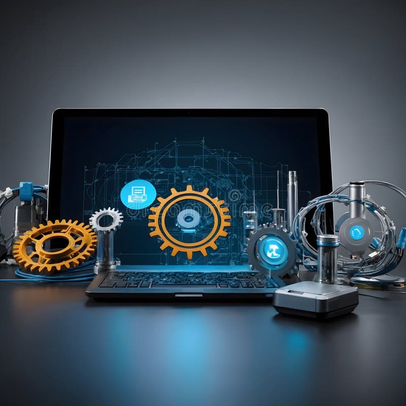 Interconnected Tech Icons Representing Engineering and Innovation in a ...