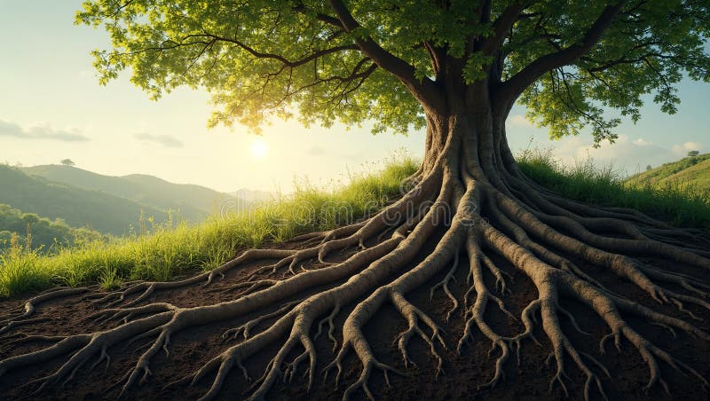 Interconnected Tree Roots on Hillside Representing Unity Stock ...