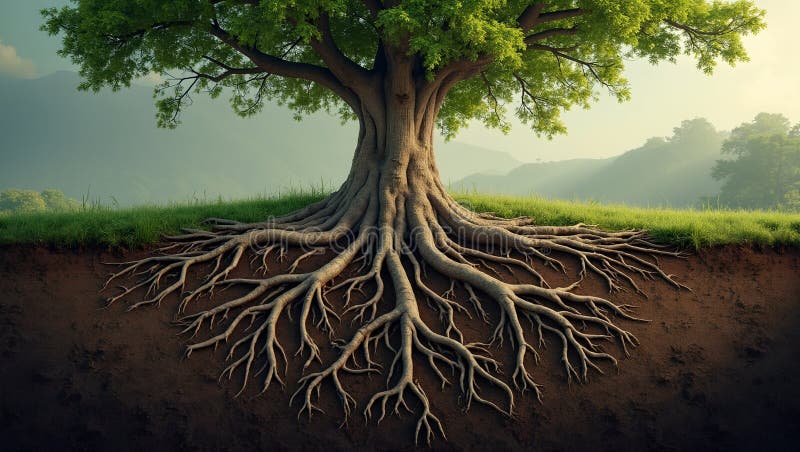 Interconnected Tree Roots on Hillside Representing Unity Stock ...