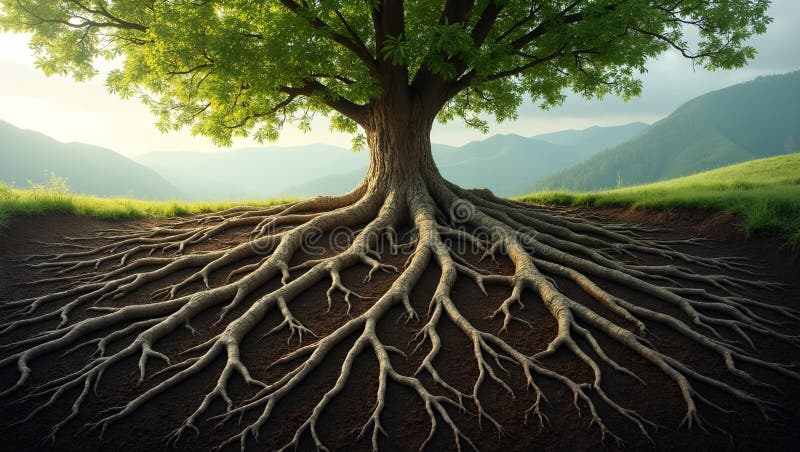Interconnected Tree Roots on Hillside Representing Unity Stock ...