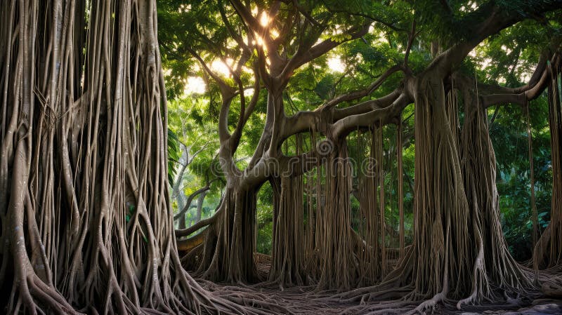 Interconnected Trees with Roots Stock Illustration - Illustration of ...