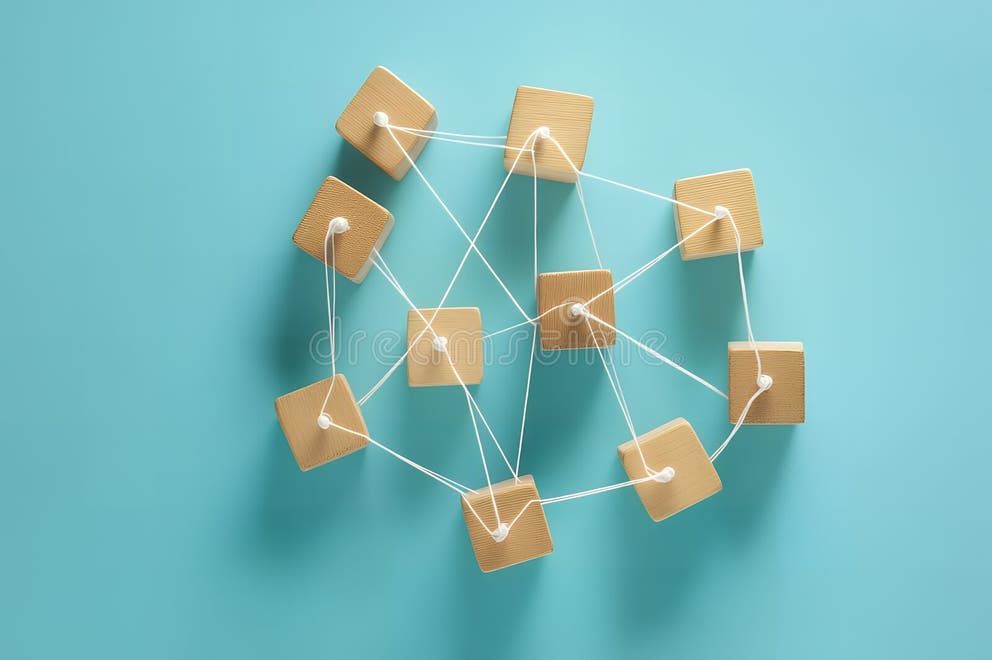 Interconnected Wooden Blocks Network Abstract Concept of Teamwork and ...