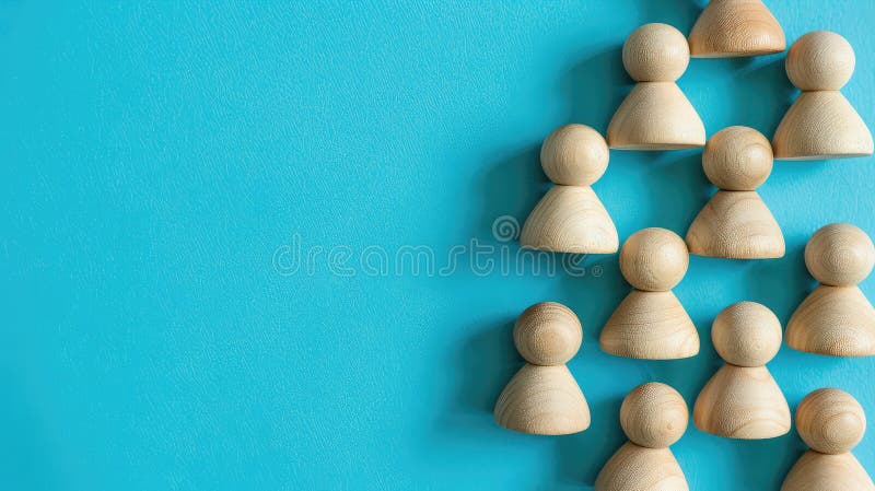 Interconnected Wooden Figures Representing Teamwork on Blue Background ...