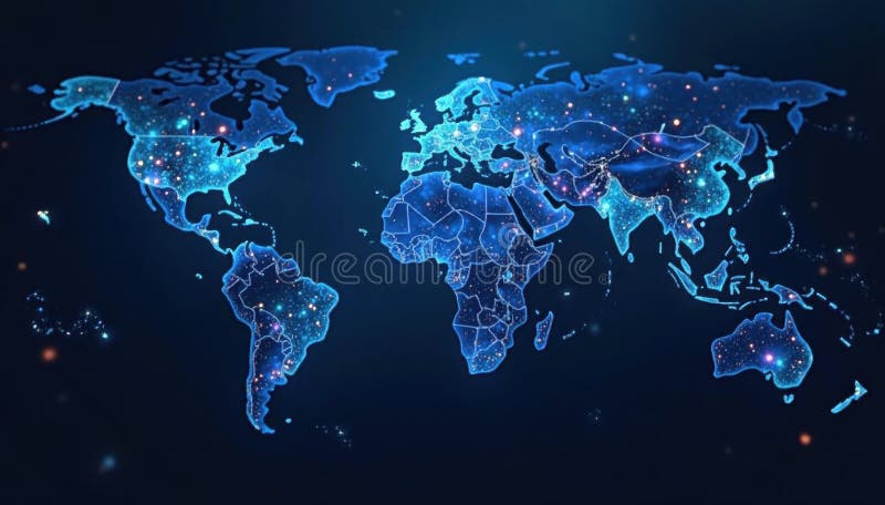 Interconnected World, Blue Planet with Digital Lines , Planet ...