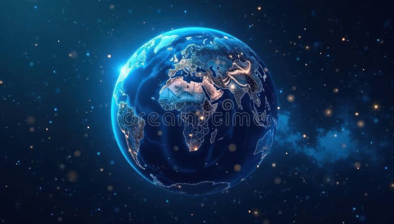 Interconnected World, Blue Planet with Digital Lines , Planet, Global ...