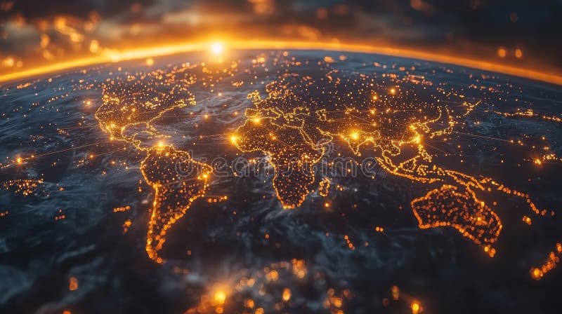 Interconnected World Concept with Network Visualization Stock ...