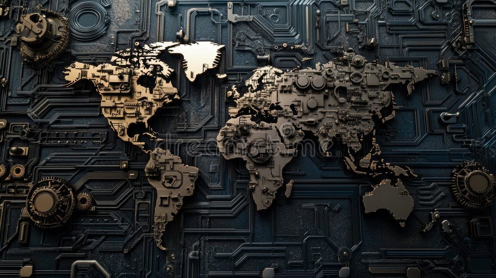 Interconnected World Futuristic Mechanical Pattern Representing Global ...