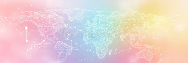 Interconnected World Global Network Connections on Pastel Map Modern ...