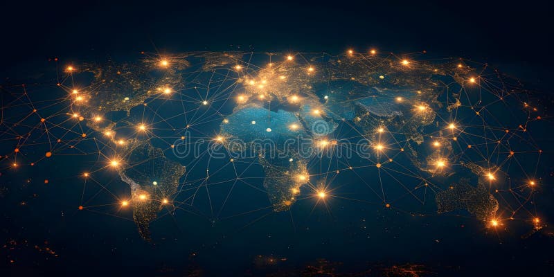 Interconnected World: a Map of Countries on a Dark Background. Concept ...