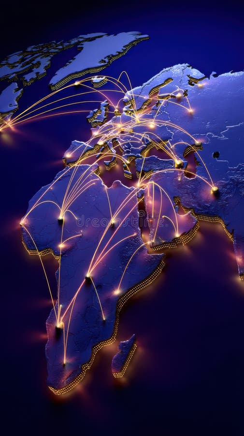 Interconnected World Map with Illuminated Edges and Networking Lines ...