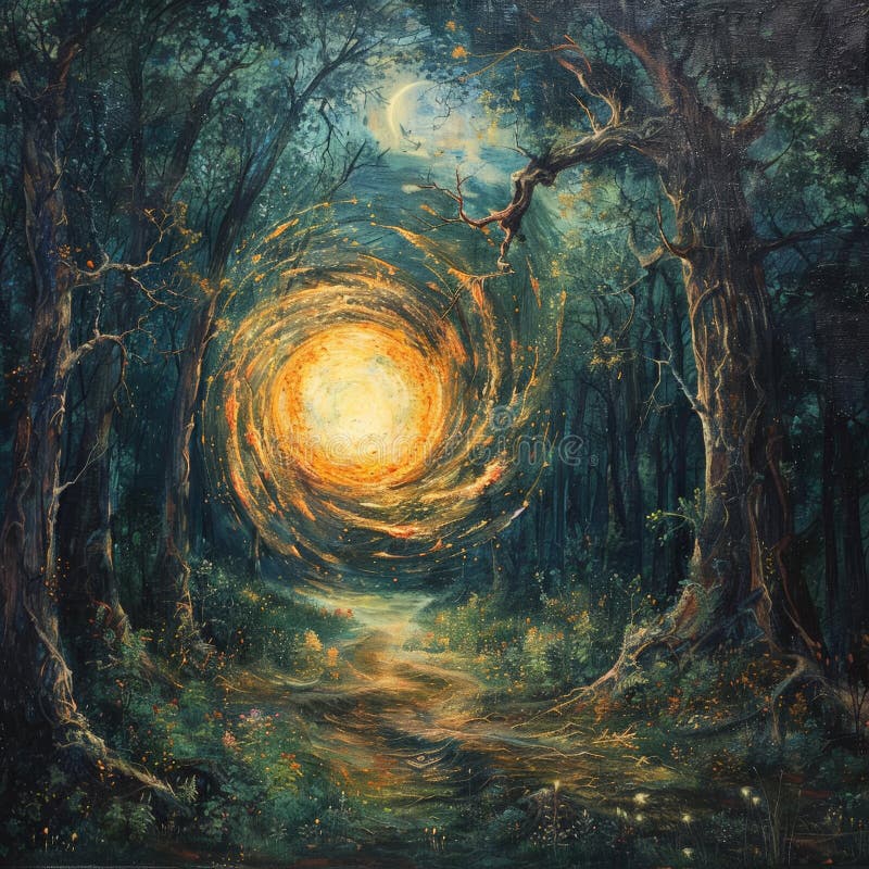 An Interdimensional Portal in a Serene Forest Stock Illustration ...